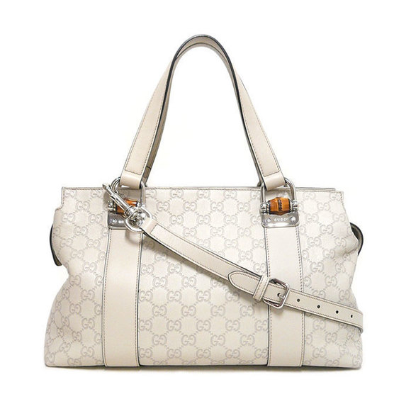 Gucci | Bags | Gucci Guccisima Bamboo Leather Tote Bag Ivory White ...